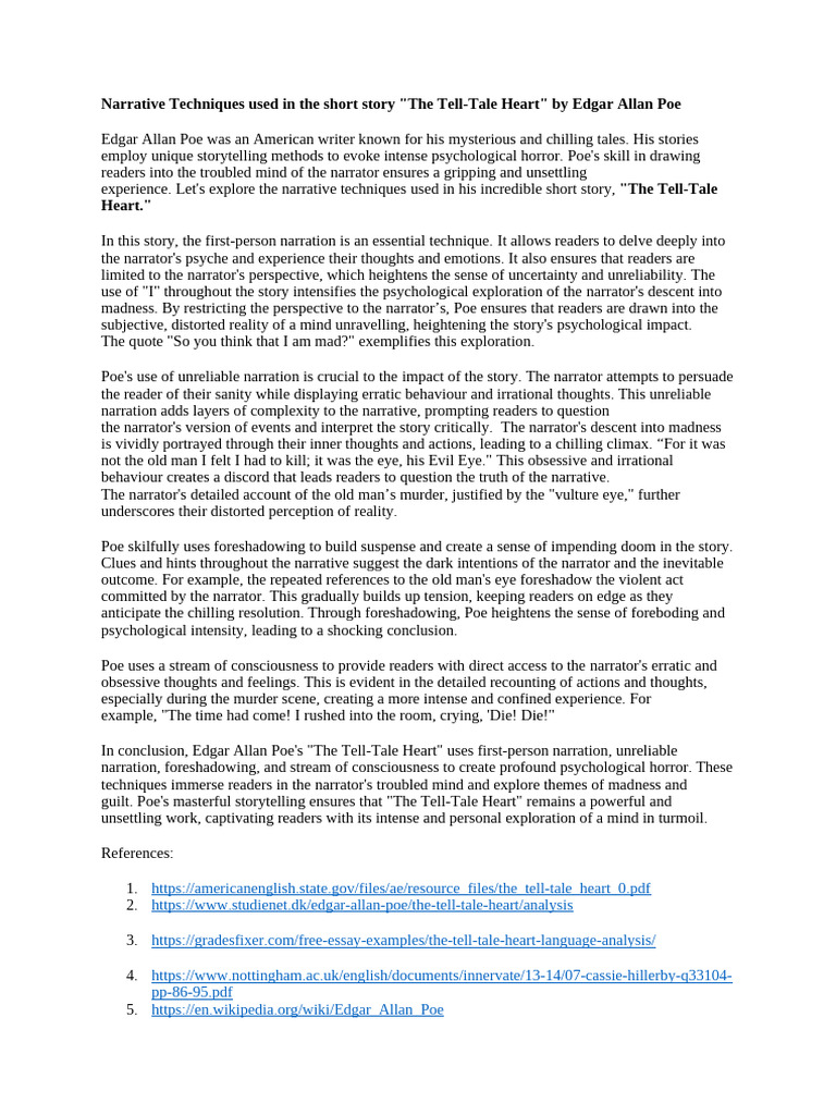 Narrative Techniques Used in The Short Story "The Tell-Tale Heart" by ...