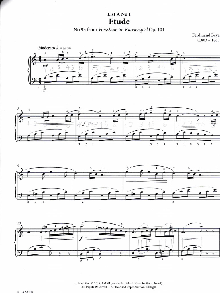 AMEB Grade 1 Series 18 List A No 1 Etude | PDF