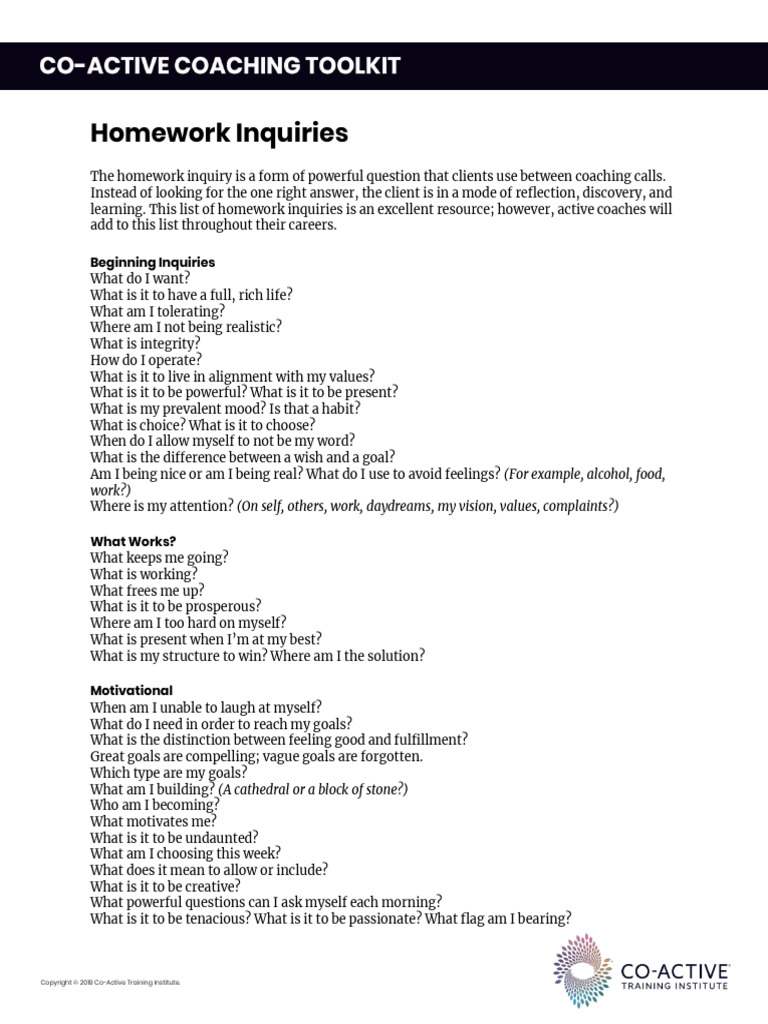 Co-Active-Coaching-Toolkit-HOMEWORK INQUIRIES | PDF | Psychology