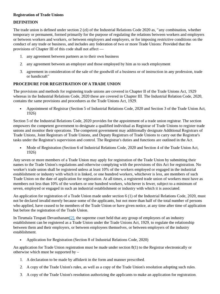 Trade Union Registration Process Explained | PDF | Trade Union | Strike ...