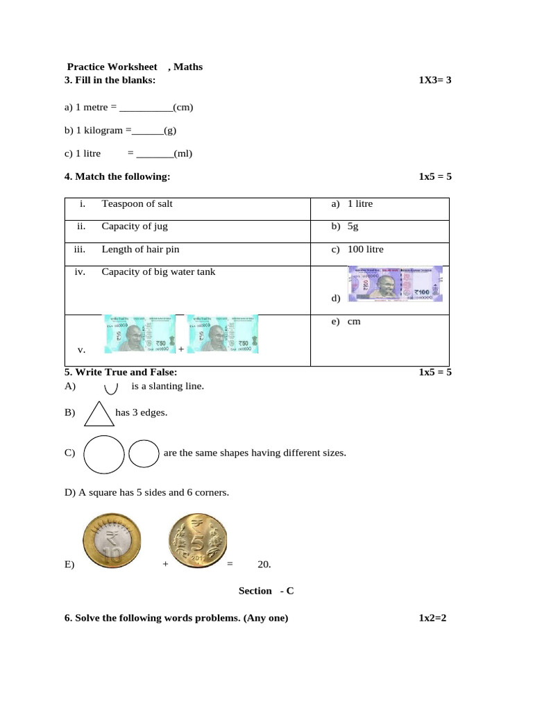 Practice Worksheet , Maths Grade 2 | PDF