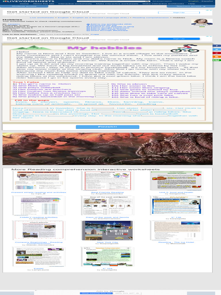 ESL Reading Comprehension Worksheet: Hobbies | PDF | Worksheet ...