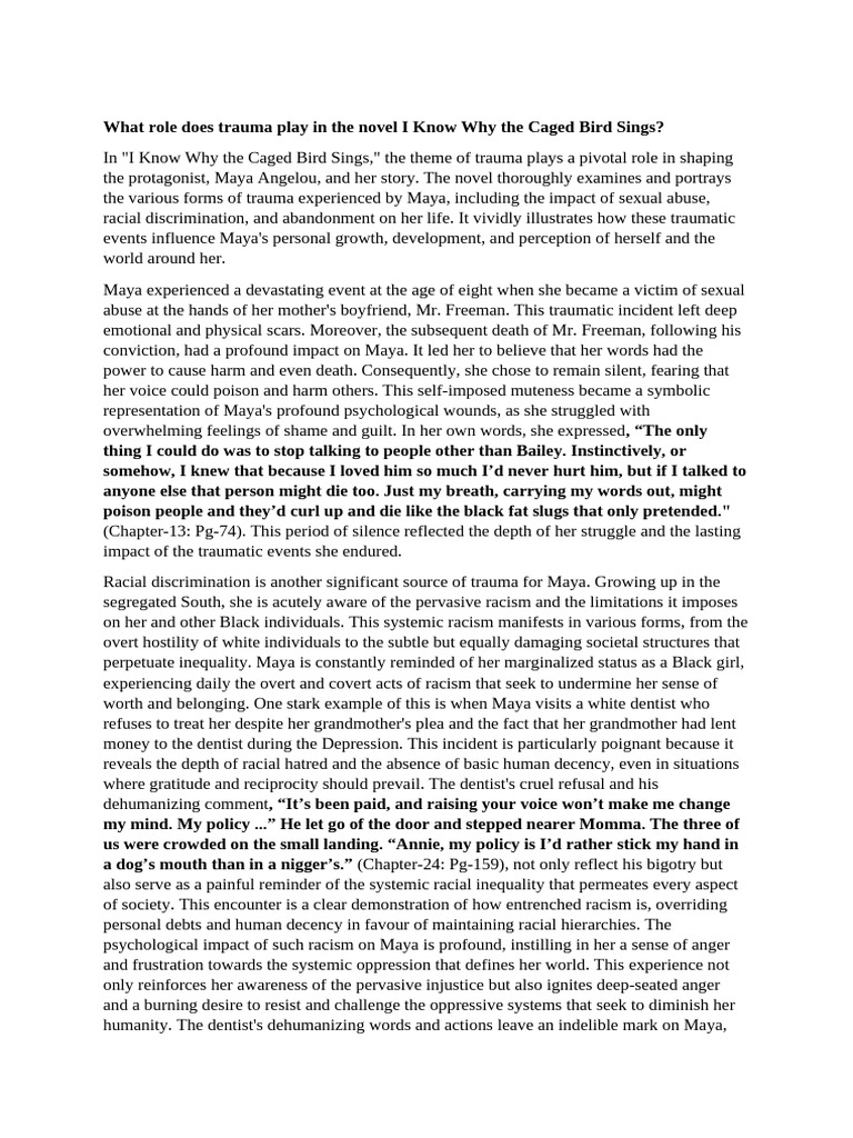 I Know Why The Caged Bird Sings | PDF | Psychological Trauma | Social ...