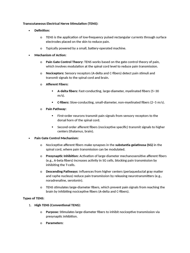 Transcutaneous Electrical Nerve Stimulation | PDF | Axon | Pain