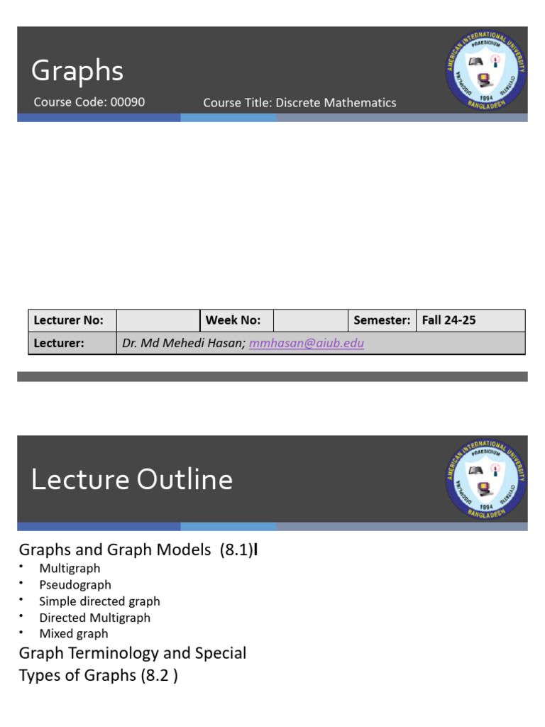 Fall 24-25 dm_15_Graphs (1) | PDF | Vertex (Graph Theory) | Graph Theory