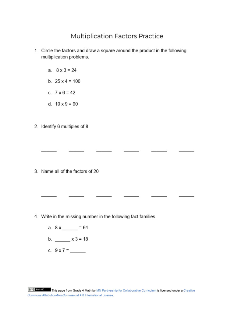 1.1 Multiplication Factors Practice | PDF