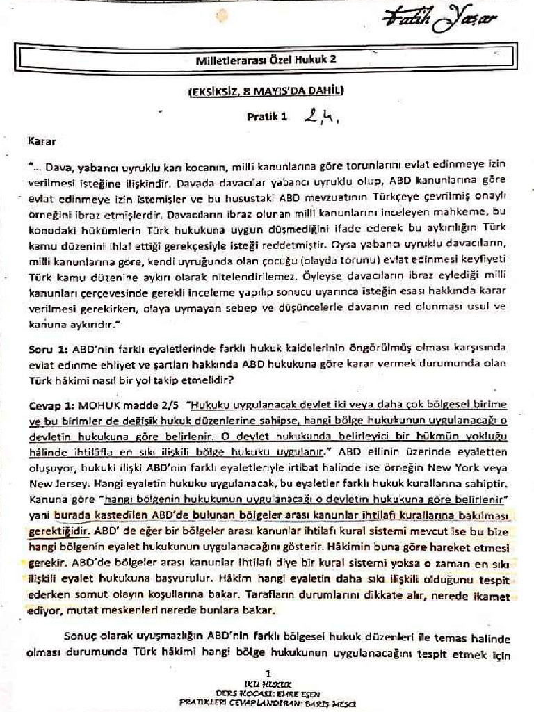milletlerarası Özel hukuk 2 | PDF