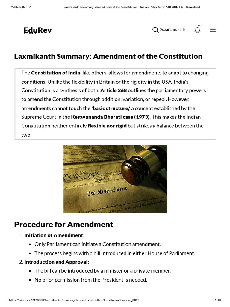 Indian Constitution Amendment Process Explained | PDF | Constitutional ...