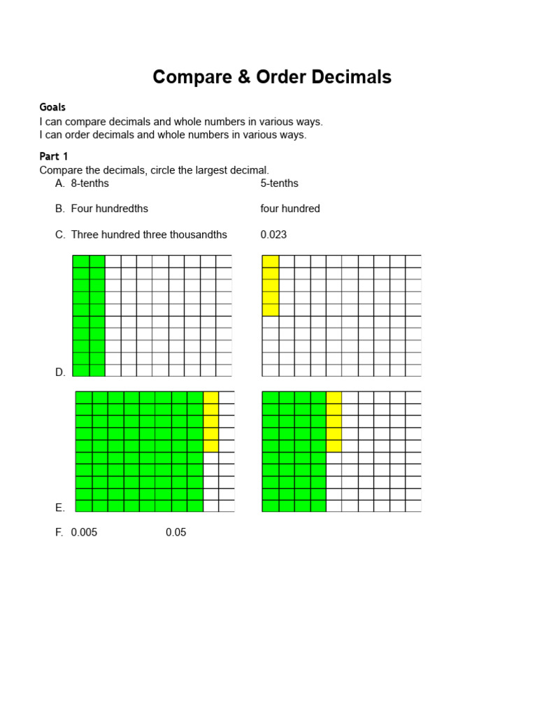 7.2 Compare & Order Decimals | PDF
