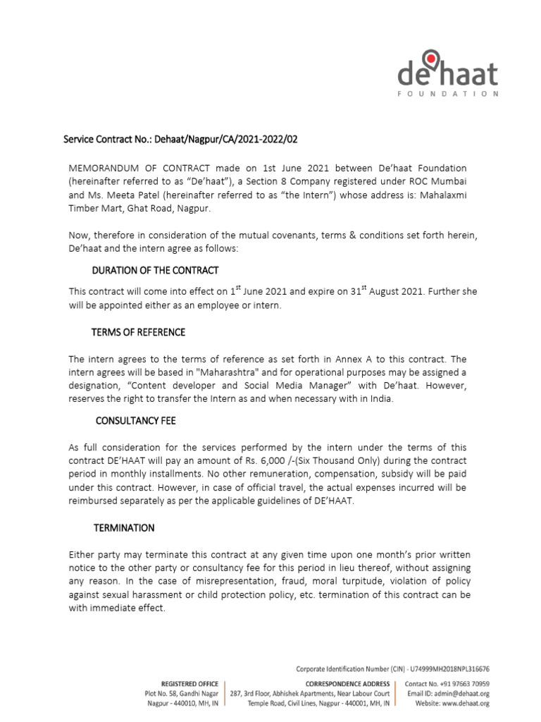 Meeta Patel - Internship Contract Letter | PDF | Intellectual Property ...