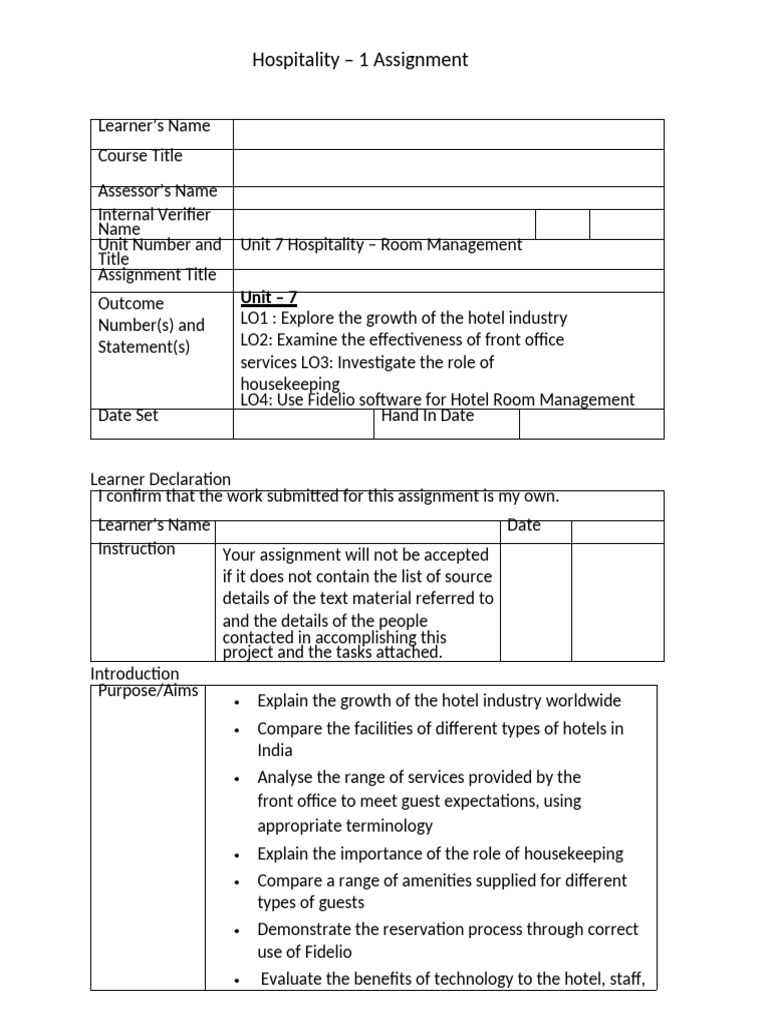 Hotel Management Assignment Overview | PDF | Marriott International | Hotel