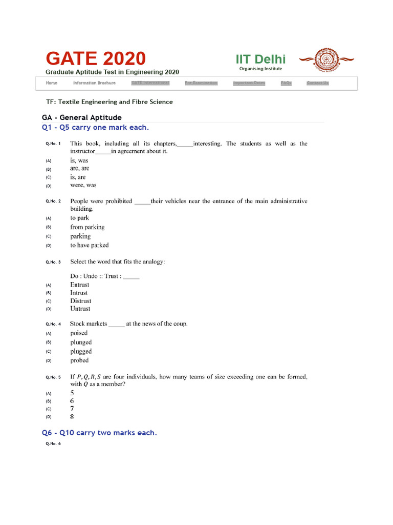 QP 2020 | PDF | Student Assessment And Evaluation | Educational Stages
