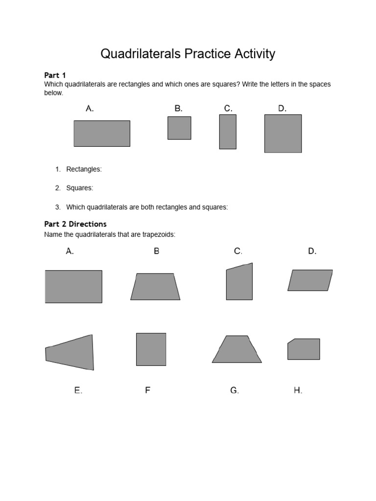 8.2 Quadrilaterals Practice Activity | PDF