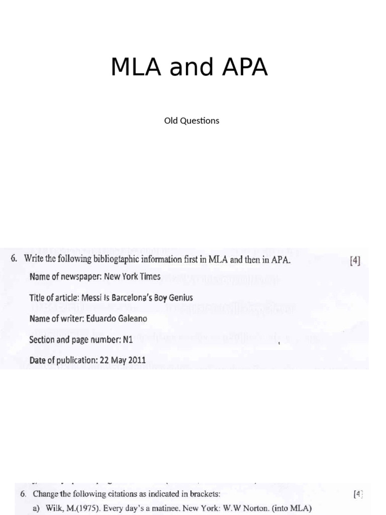 MLA and APA Old Questions | PDF
