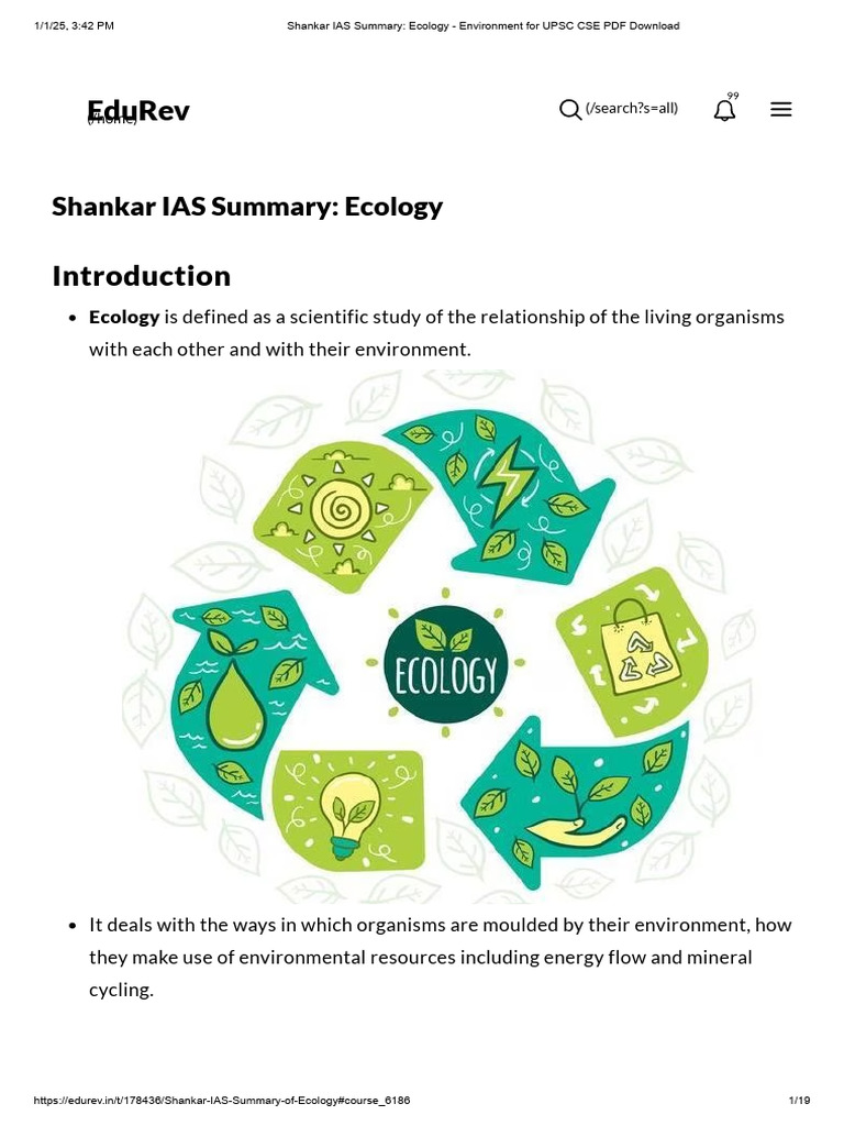 Shankar IAS Ecology Summary for UPSC | PDF | Ecosystem | Natural ...