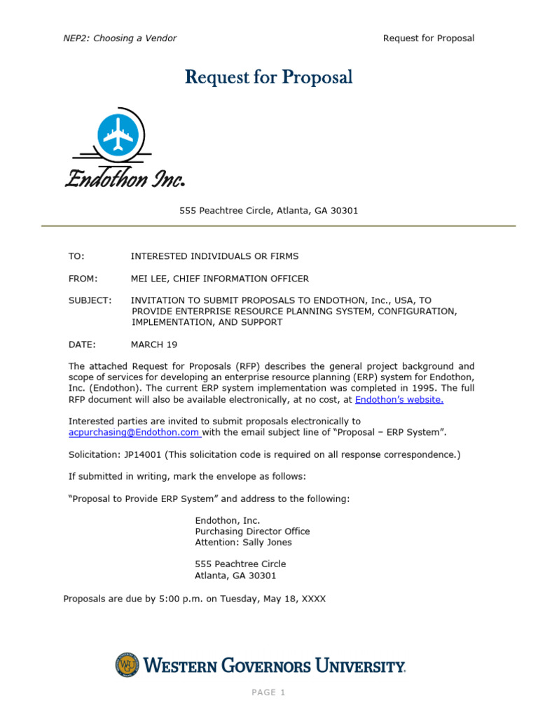 ERP System RFP for Endothon Inc. | PDF | Enterprise Resource Planning ...