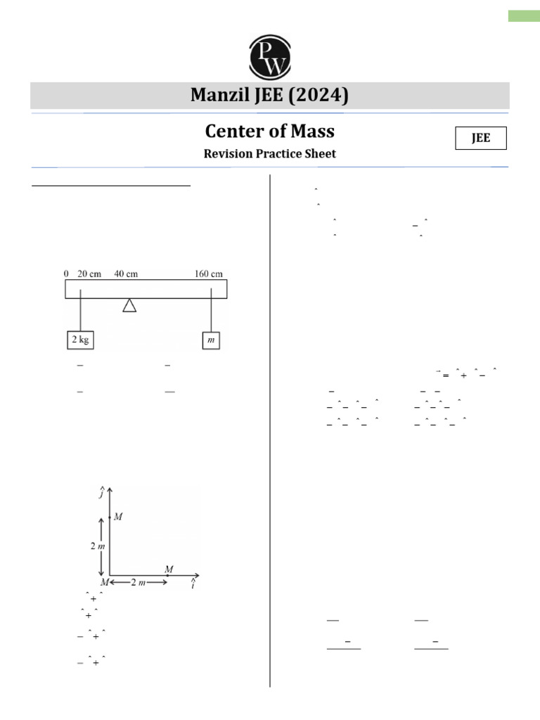Center of Mass - Practice Sheet | PDF | Rotation | Force