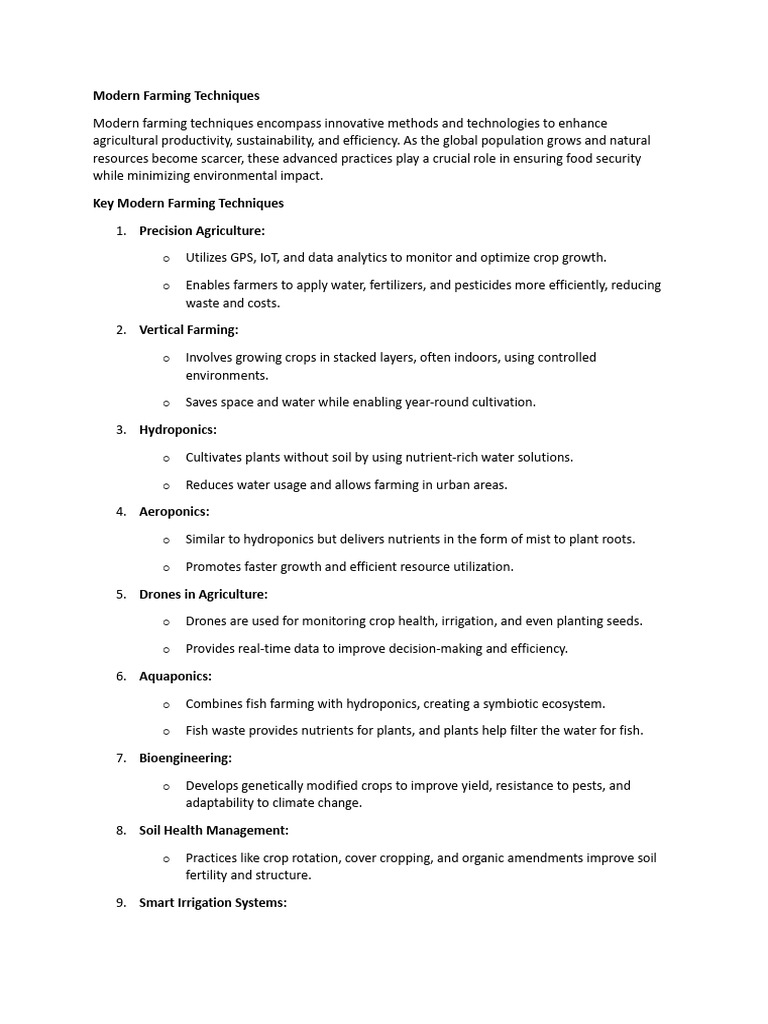 Modern Farming Techniques Overview | PDF | Agriculture | Hydroponics