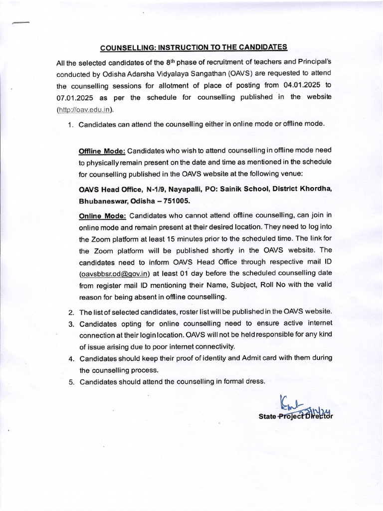 Counselling Instructions To The Candidates | PDF
