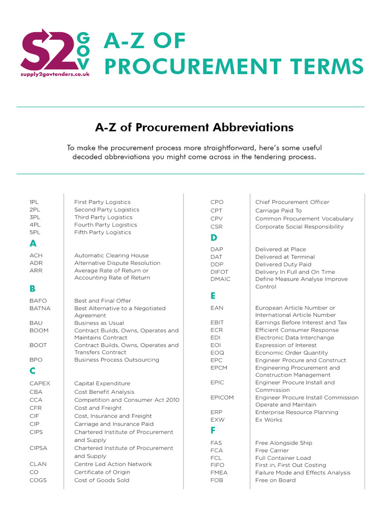 S2G A Z of Procurement Abbreviations | PDF | Procurement | Business ...