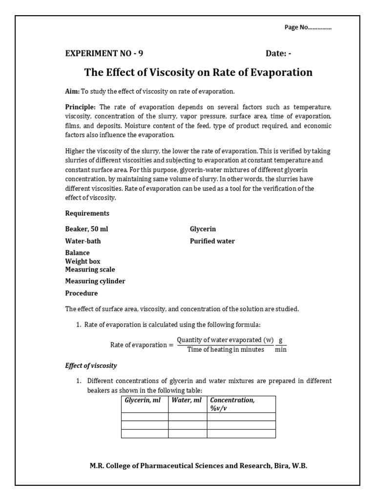 Exp. 9 - Process - Related - Factor (Viscosity) - On - The - Rate - of - Evaporation | PDF ...