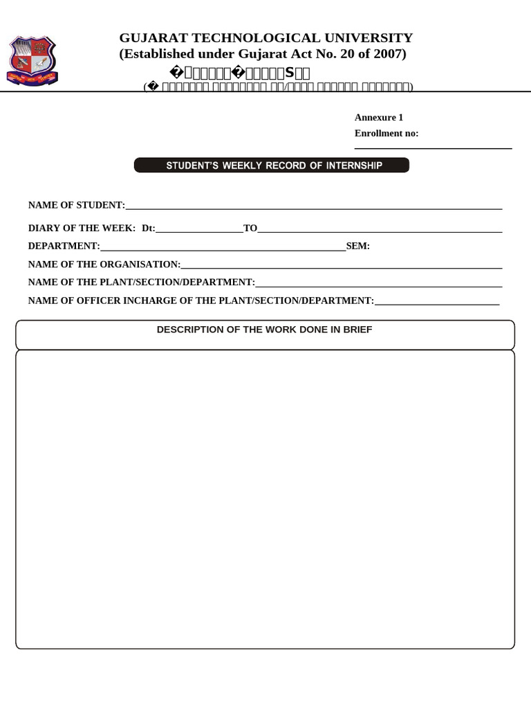 8th Sem Weekly Report Format GTU - 240213 - 161047 | PDF