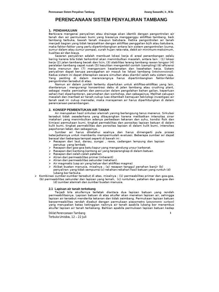 Perencanaan Sistem Penyaliran Tambang | PDF