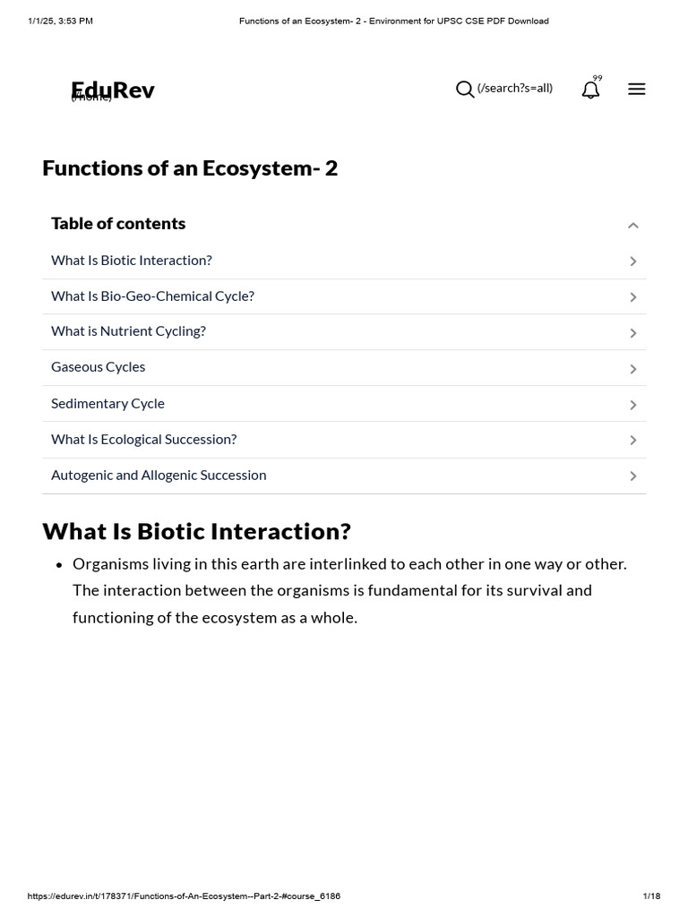 Functions of An Ecosystem - 2 - Environment For UPSC CSE PDF Download ...