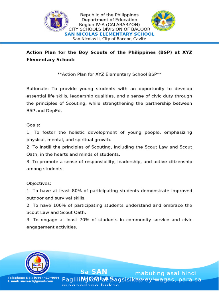 BSP Action Plan for Young Scouts | PDF | Scouting | Leadership