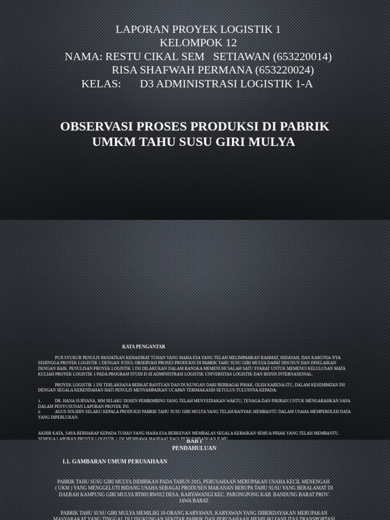 Laporan Proyek Logistik 1 | PDF