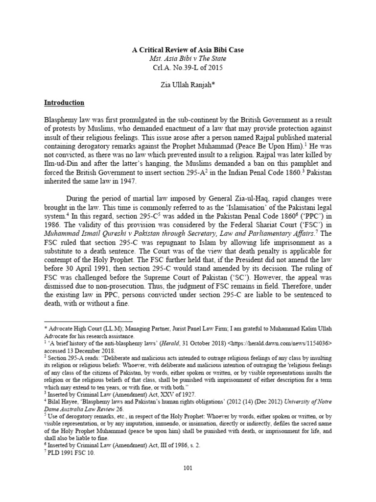 Asiya Bibi case A critical Review | PDF | Confession (Law) | Justice
