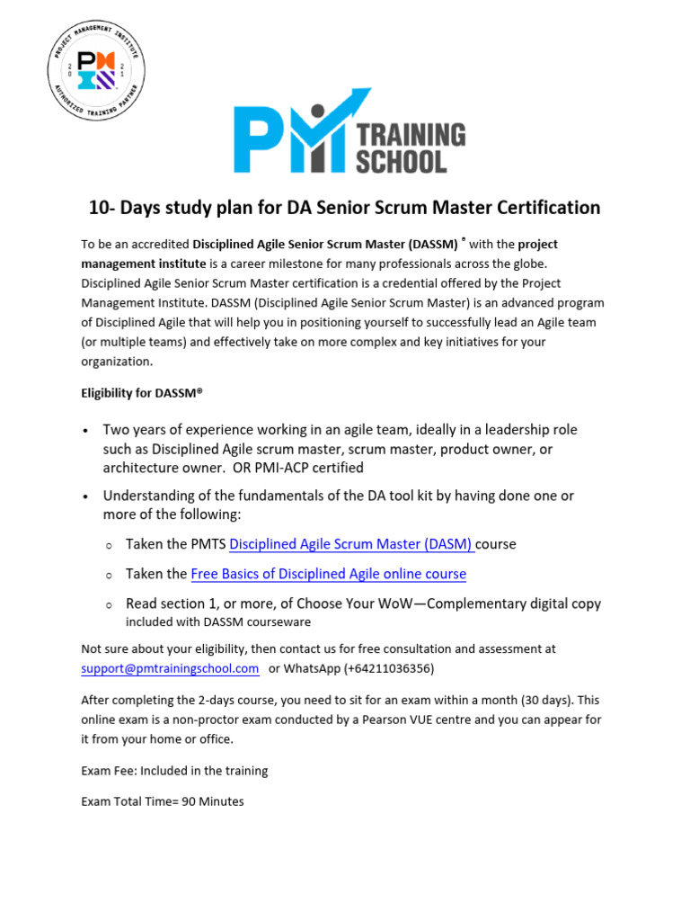 10 - Days Study Plan For DA Senior Scrum Master Certification | PDF ...