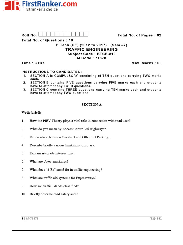 Traffic Engineering Exam Questions | PDF | Traffic | Infrastructure