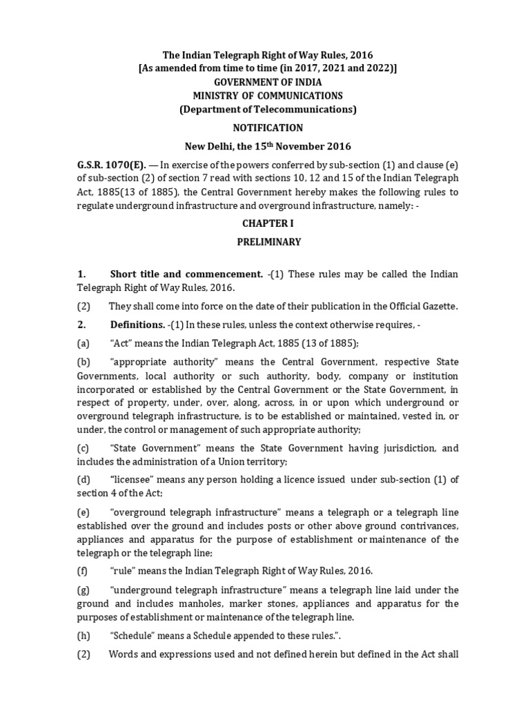 Indian Telegraph Right of Way Rules 2016 | PDF | License | Infrastructure