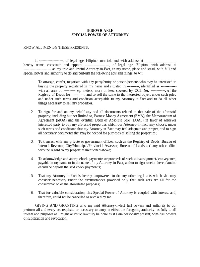 Irrevocable SPA-sample | PDF | Power Of Attorney | Common Law