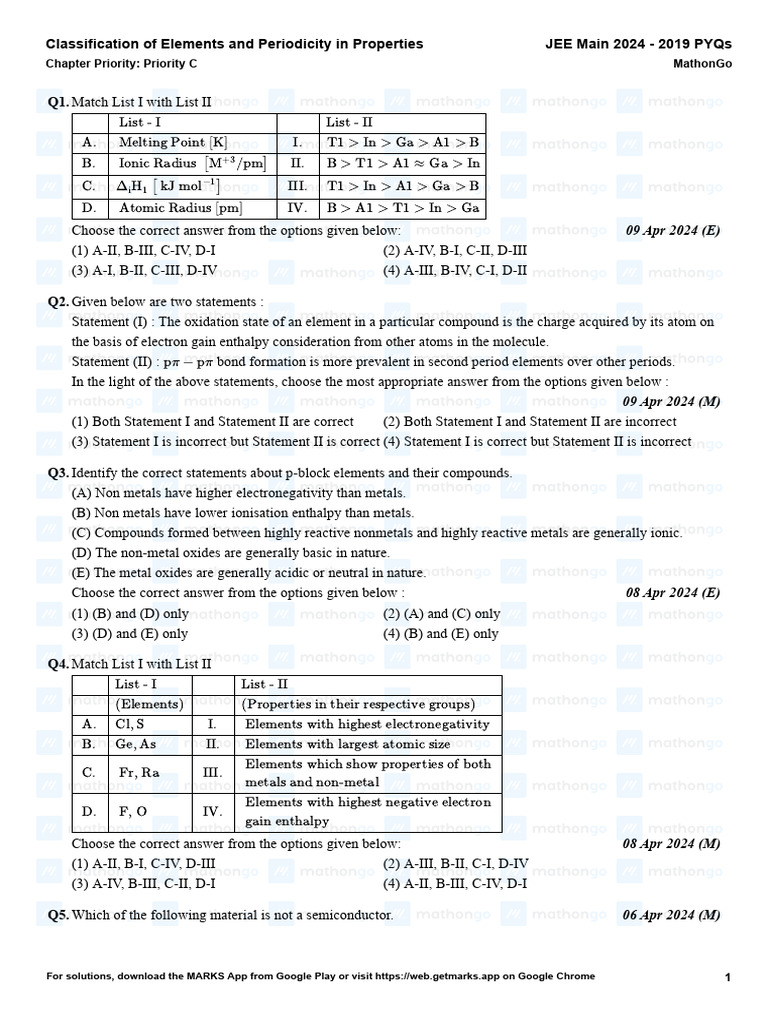 01 - Classification of Elements and Periodicity in Properties | PDF | Periodic Table | Chemical ...