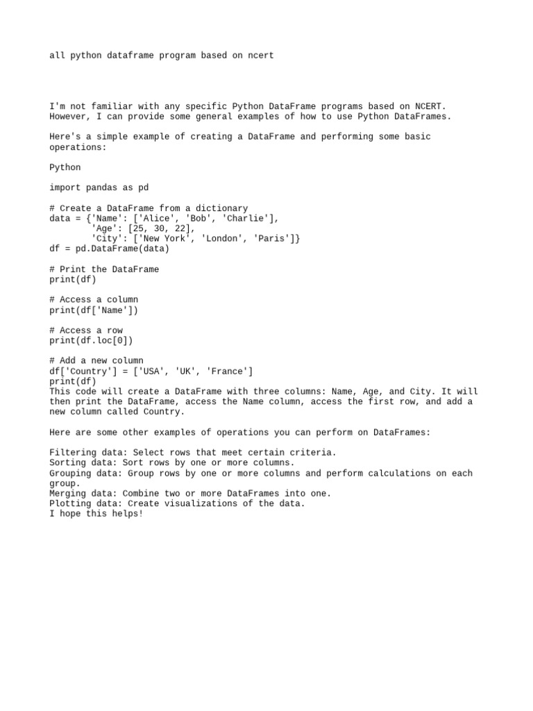 all python dataframe program based | PDF all python dataframe program based | PDF