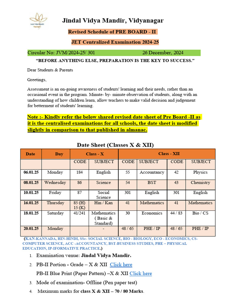 JET Centralized Preboard - II 2024-25 1 | PDF