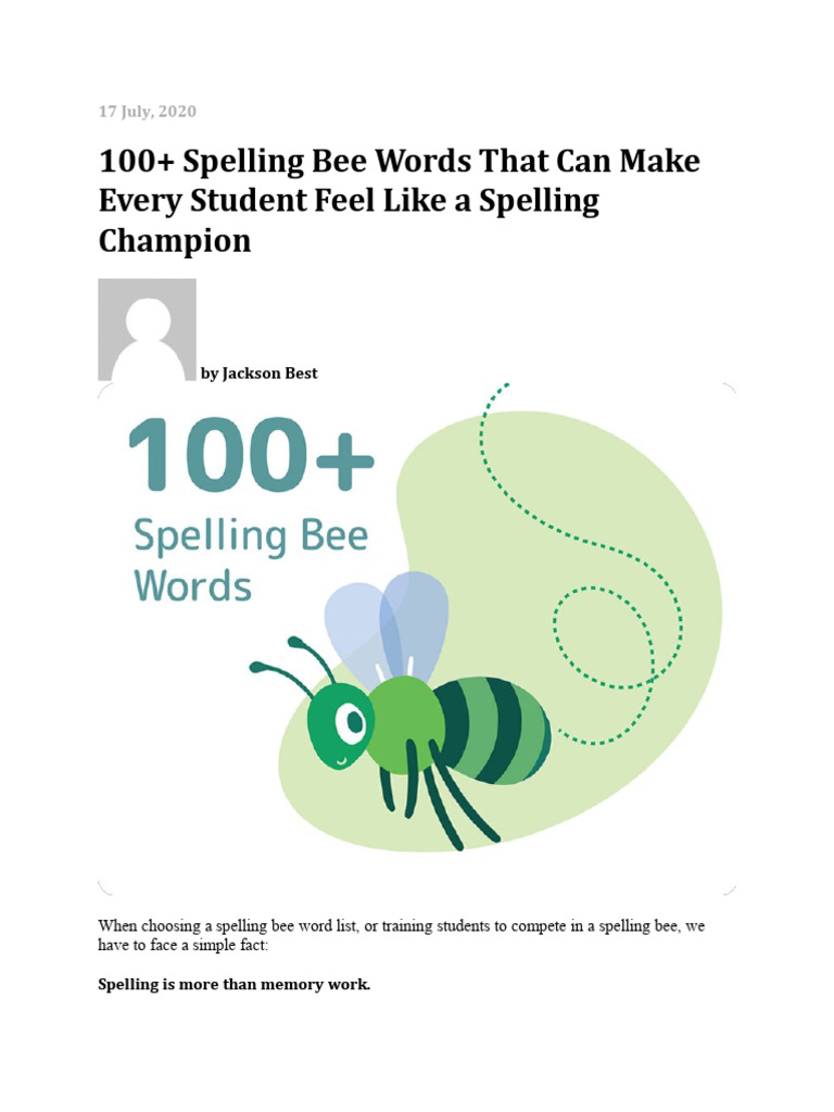 Spelling Bee 1 | PDF | Spelling | Grammatical Number