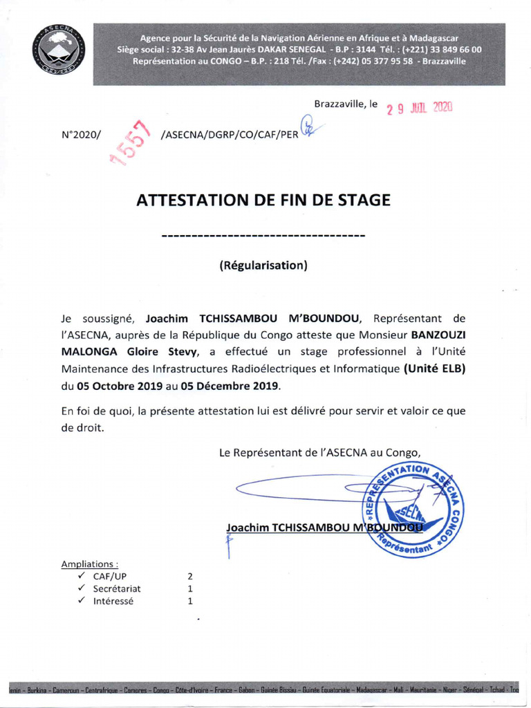 Attestation de Stage ASECNA | PDF