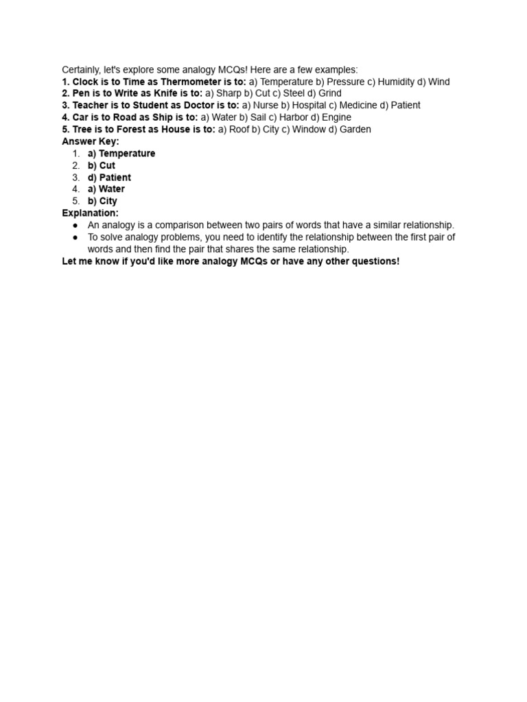 Analogy MCQs | PDF