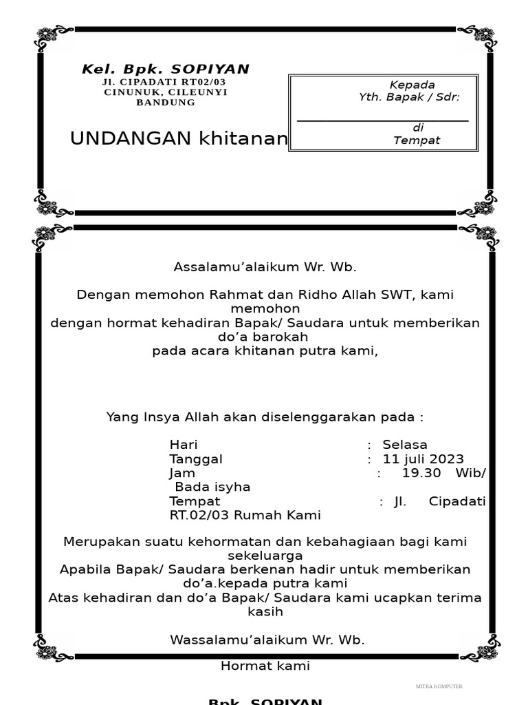 Undangan Khitanan Lipat - Doc Update | PDF