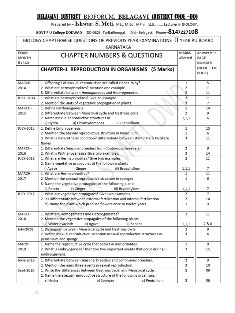 Karnataka PUC Biology Question Bank | PDF | Dominance (Genetics) | Dna