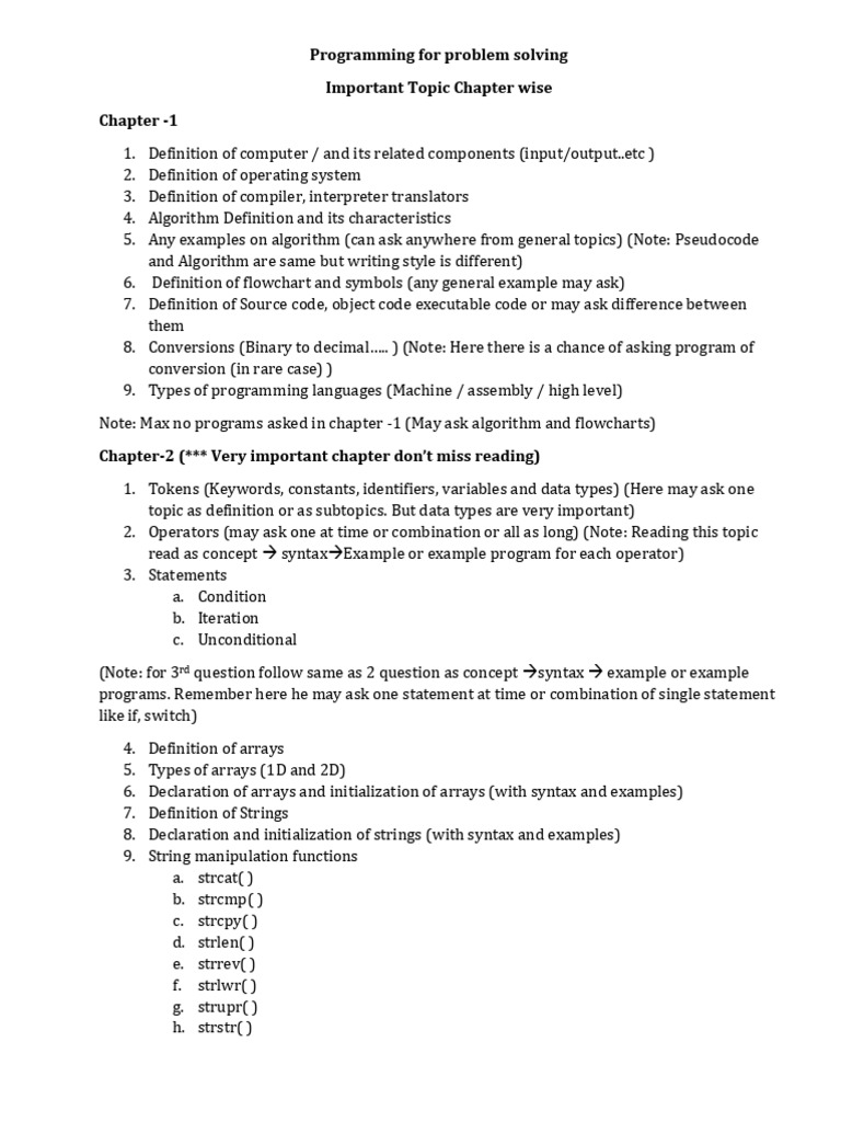 Programming For Problem Solving Important Questions | PDF | Function (Mathematics) | Algorithms