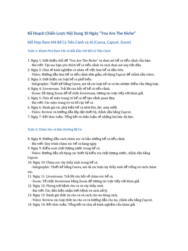 Ke Hoach Chien Luoc Noi Dung 30 Ngay Updated | PDF