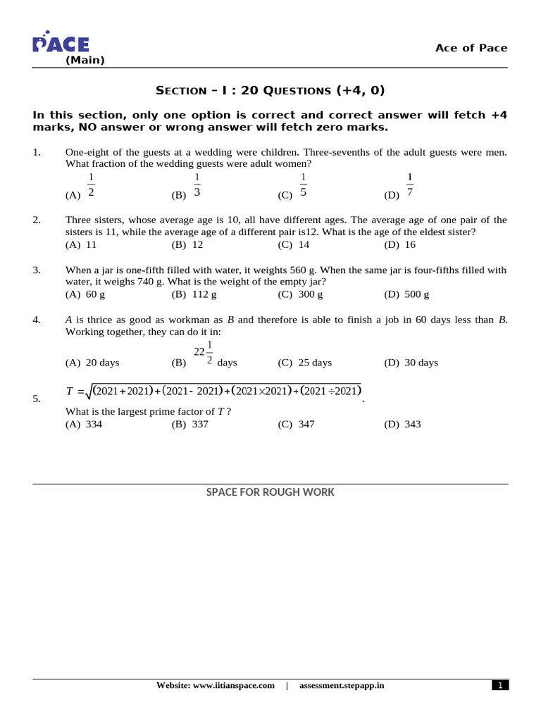 Ace of Pace (Main) QP | PDF | Elementary Mathematics | Mathematical Objects