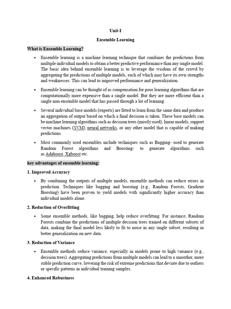 Unit-I (Ensemble Learning) | PDF | Machine Learning | Errors And Residuals