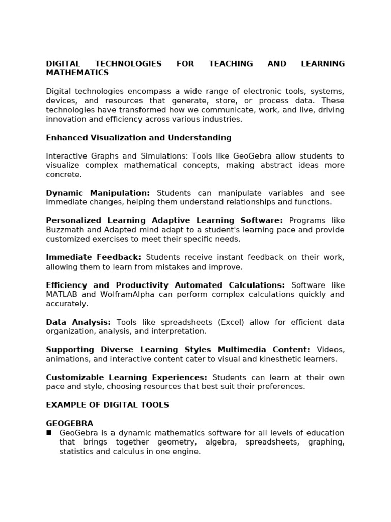 Digital Tools for Teaching Mathematics | PDF | Mathematics | Learning