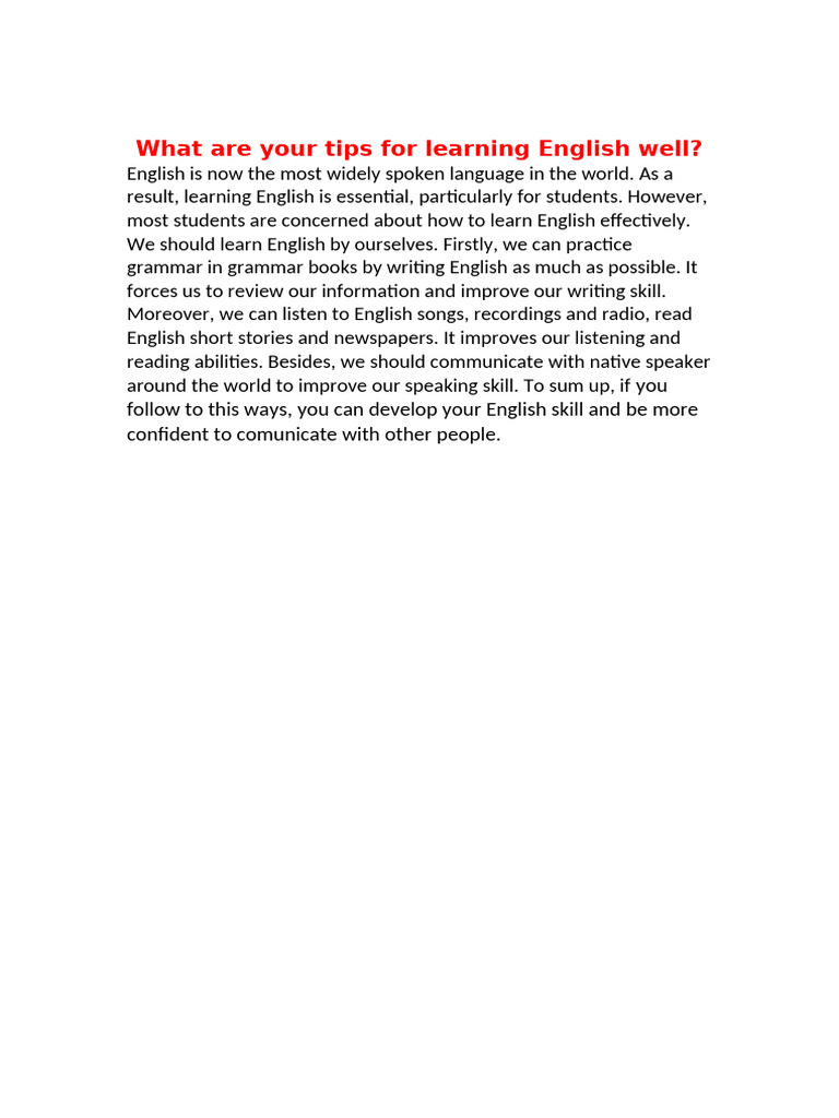 What Are Your Tips To Learning English Well | PDF
