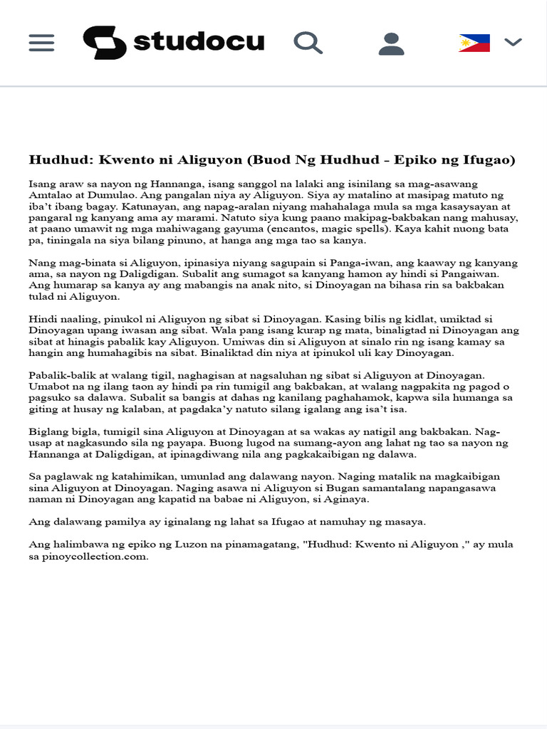 Hudhud Kwento Ni Aliguyon Buod Ng Hudhud Epiko Ng Ifugao - Hudhud ...